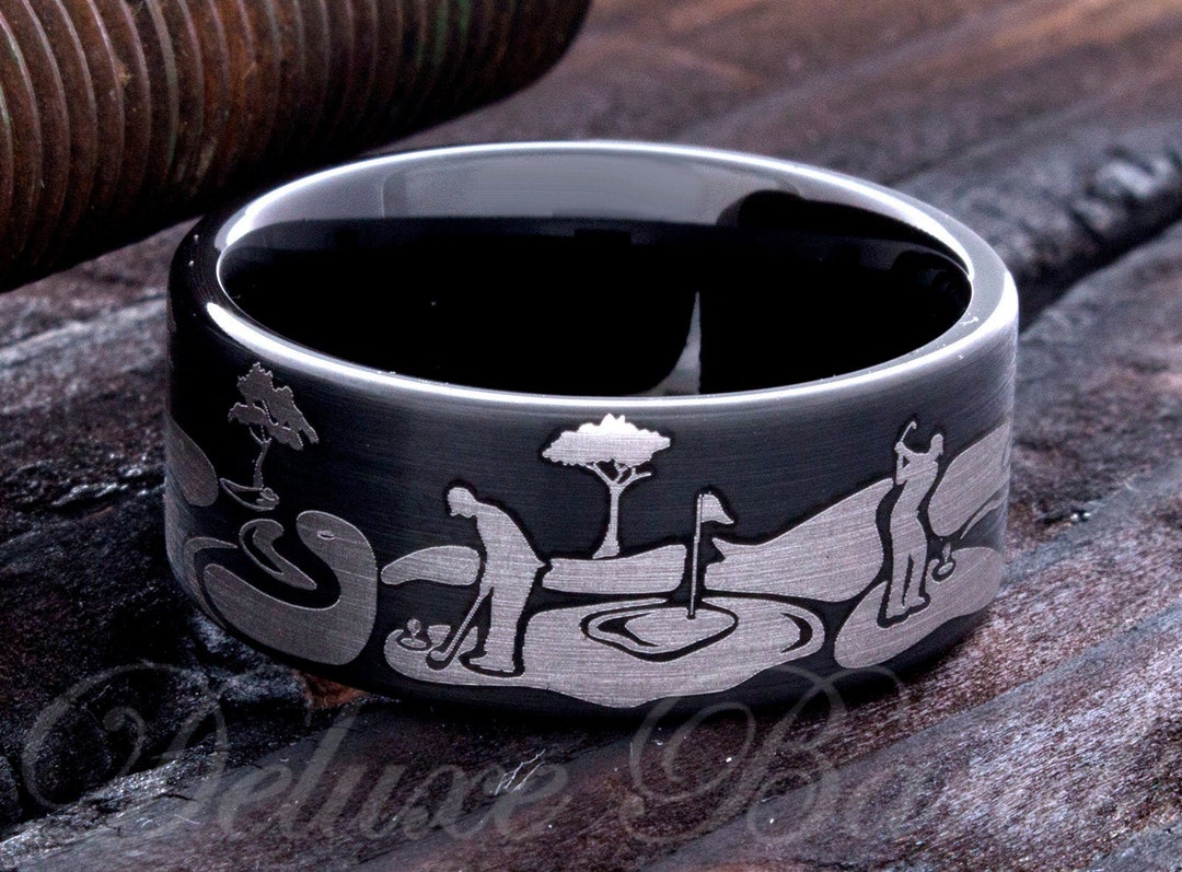 Golf Ring - Tungsten Ring - 9mm Black Tungsten Ring - Mens Wedding Band ...