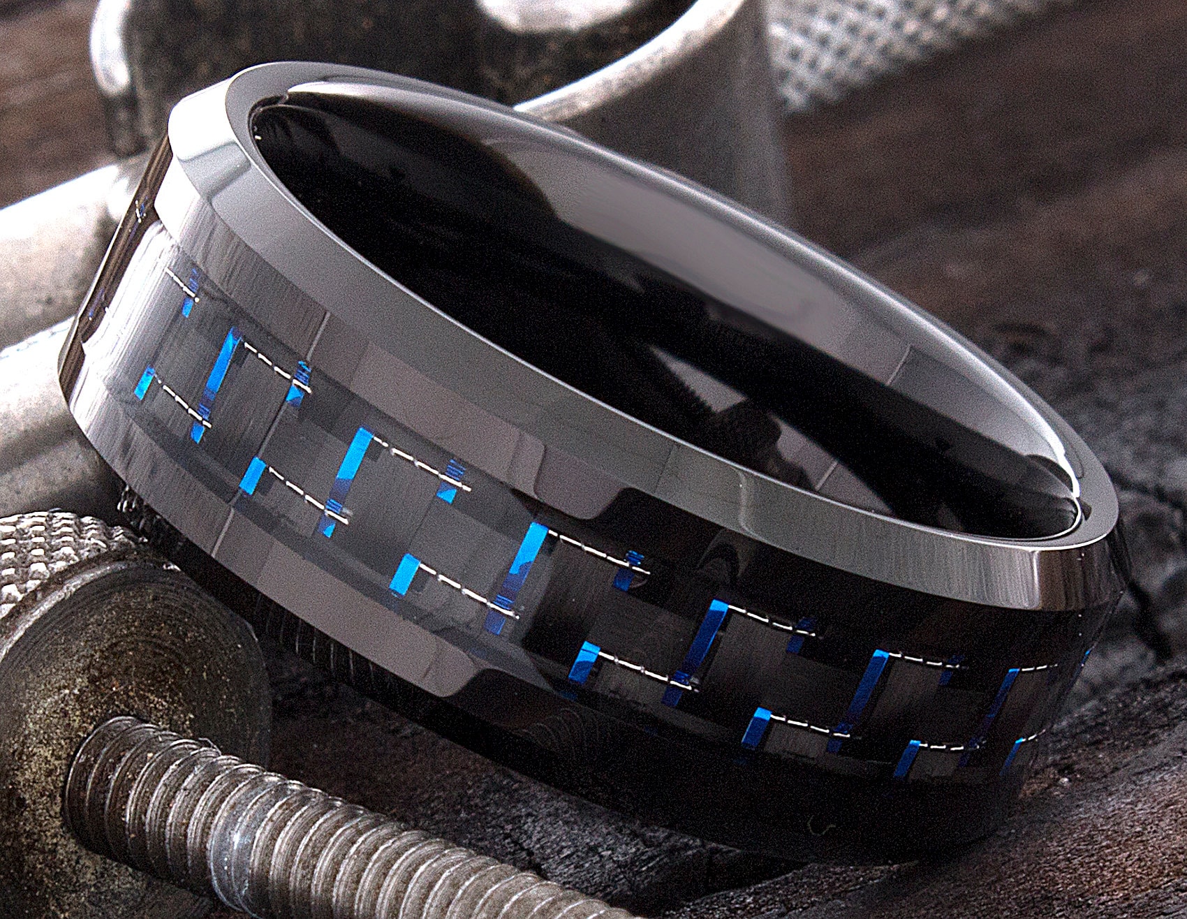 Blue Tungsten Ring Mens Tungsten Wedding Ring Womens | Etsy