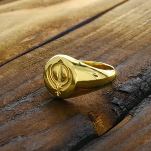 Sikh Khanda Gold Ring, Solid Gold Wax Seal Signet Ring, Gift for Him ...
