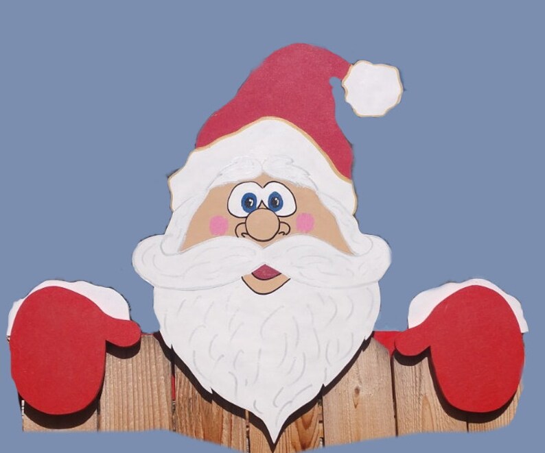 Santa Claus Christmas Fence Peeker Outdoor Holiday Decoration - Etsy