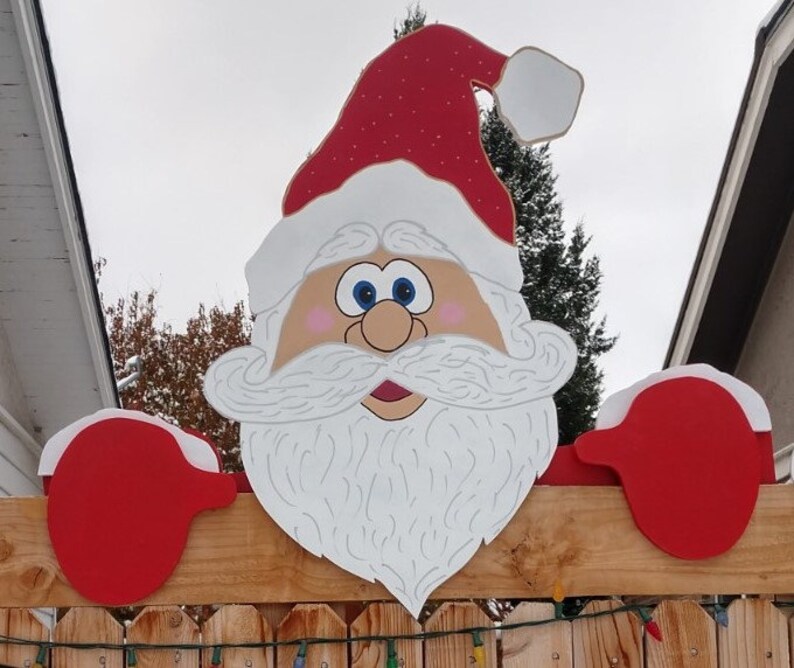 Jumbo Santa Claus Christmas Fence Peeker Outdoor Holiday - Etsy