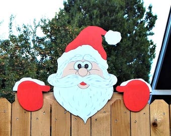 Jumbo Santa Claus Christmas Fence Peeker Outdoor Holiday Decorative ...