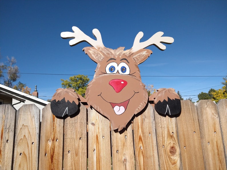 Jumbo Rudolph the Red Nosed Reindeer Christmas Fence Peeker Outdoor ...
