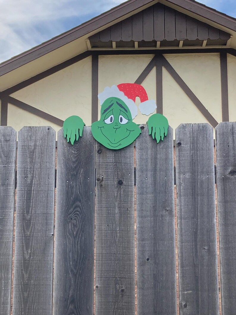 Happy Grinch Christmas Fence Peeker Outdoor Holiday Decorative Sign - Etsy