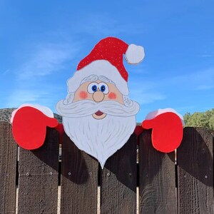 Santa Claus Christmas Fence Peeker Set Outdoor Holiday Decorative Sign ...
