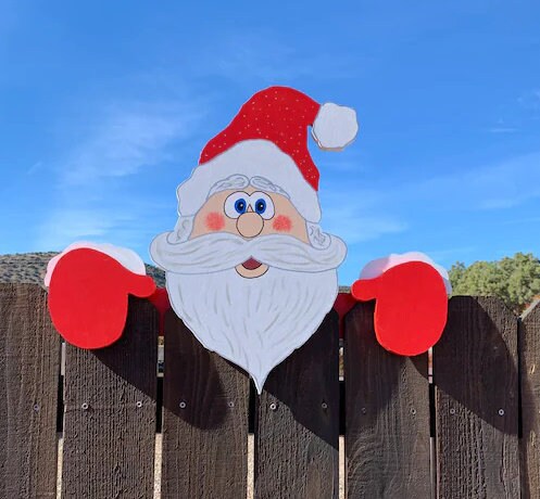 Santa Claus Christmas Fence Peeker Set Outdoor Holiday Decorative Sign ...