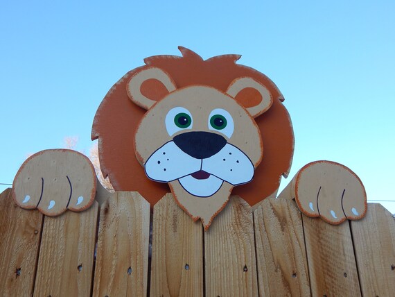 Lion Fence Peeker Peeper Yard Art Garden Playground Free Ship | Etsy