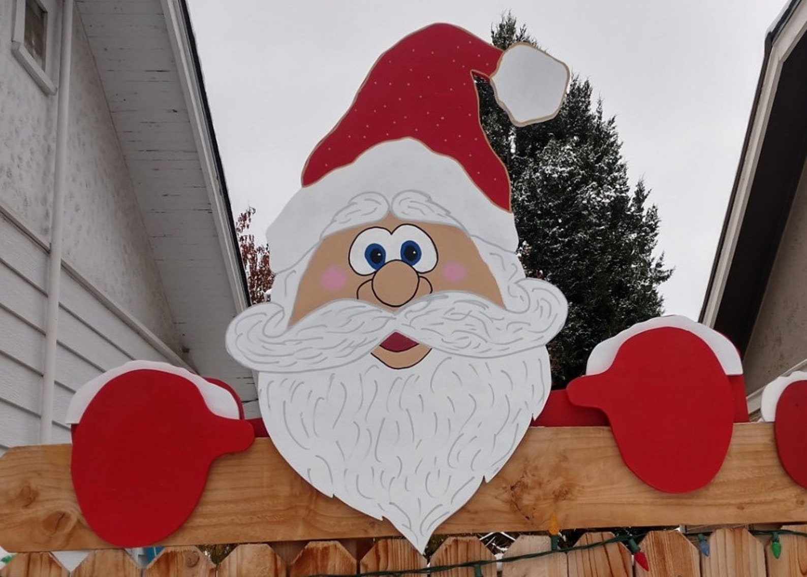 Jumbo Santa Claus Christmas Fence Peeker Outdoor Holiday - Etsy
