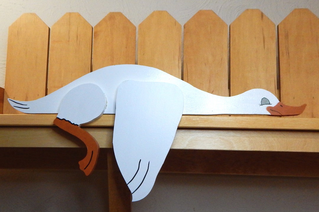 Lazy White Duck Shelf or Fence Sitter Yard Art Garden - Etsy