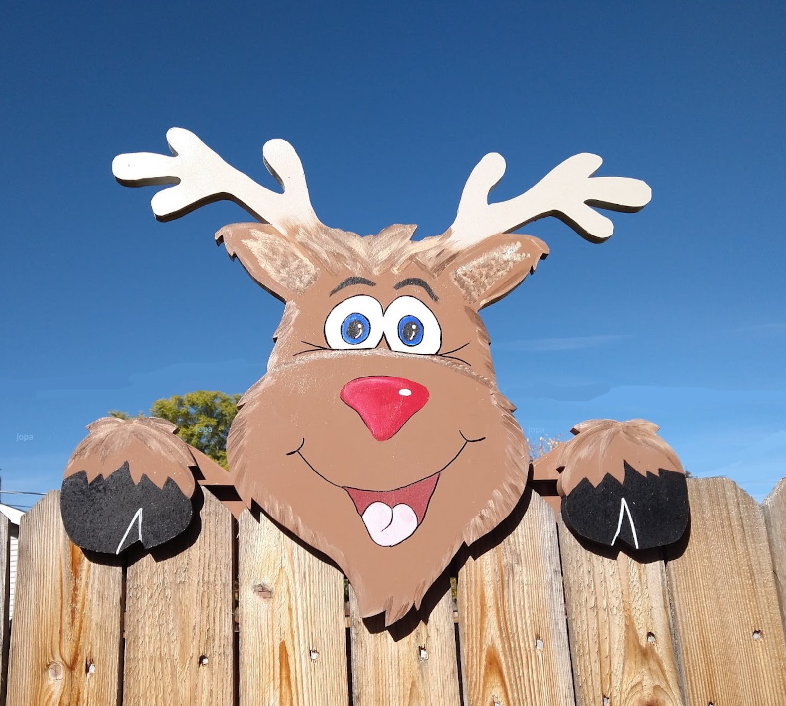 Jumbo Rudolph the Red Nosed Reindeer Christmas Fence Peeker Outdoor ...