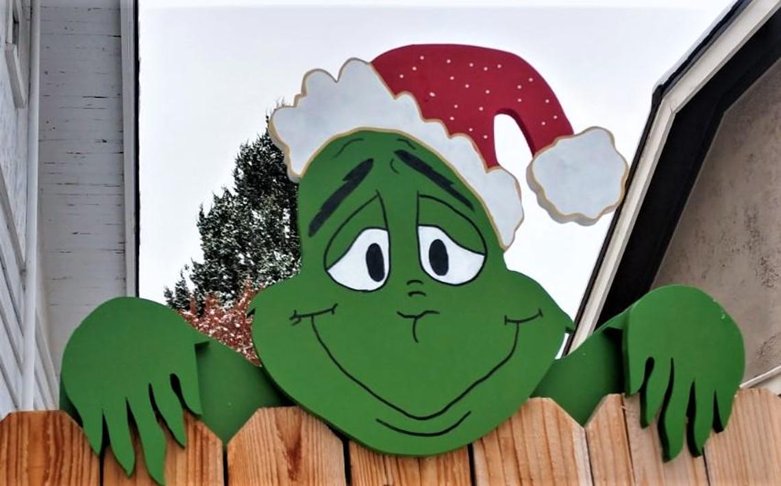 Happy Grinch Christmas Fence Peeker Outdoor Holiday Decorative Sign - Etsy