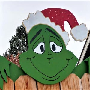 Happy Grinch Christmas Fence Peeker Outdoor Holiday Decorative Sign - Etsy