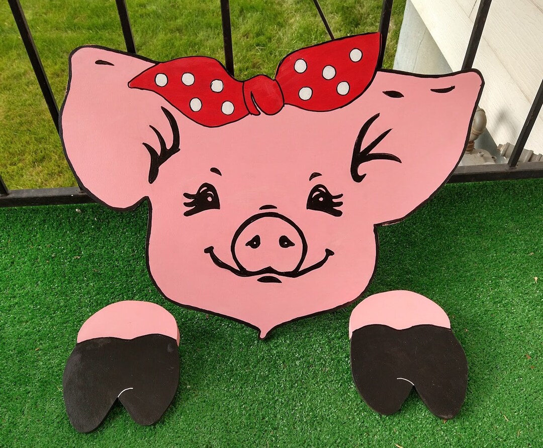 Jumbo Pink Pig Fence Peeker Peeper Yard Art Garden Playground Farmyard ...