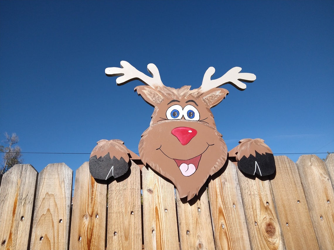 Jumbo Rudolph the Red Nosed Reindeer Christmas Fence Peeker Outdoor ...