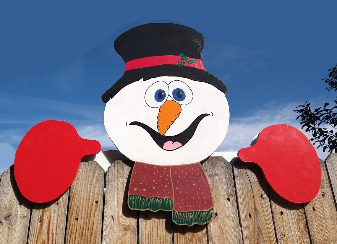 Jumbo Snowman Christmas Fence Peeker Outdoor Holiday Decoration 24 ...