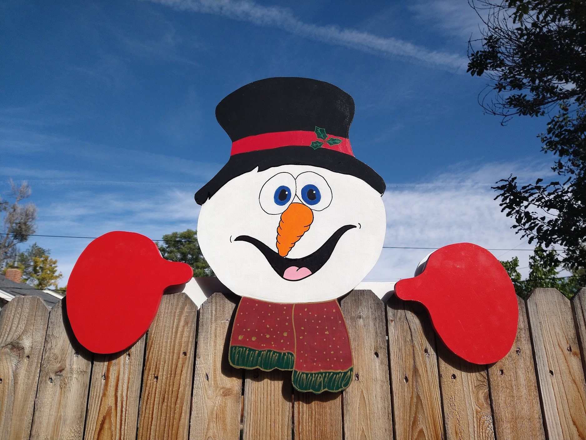 Jumbo Snowman Christmas Fence Peeker Outdoor Holiday Decoration 24 ...