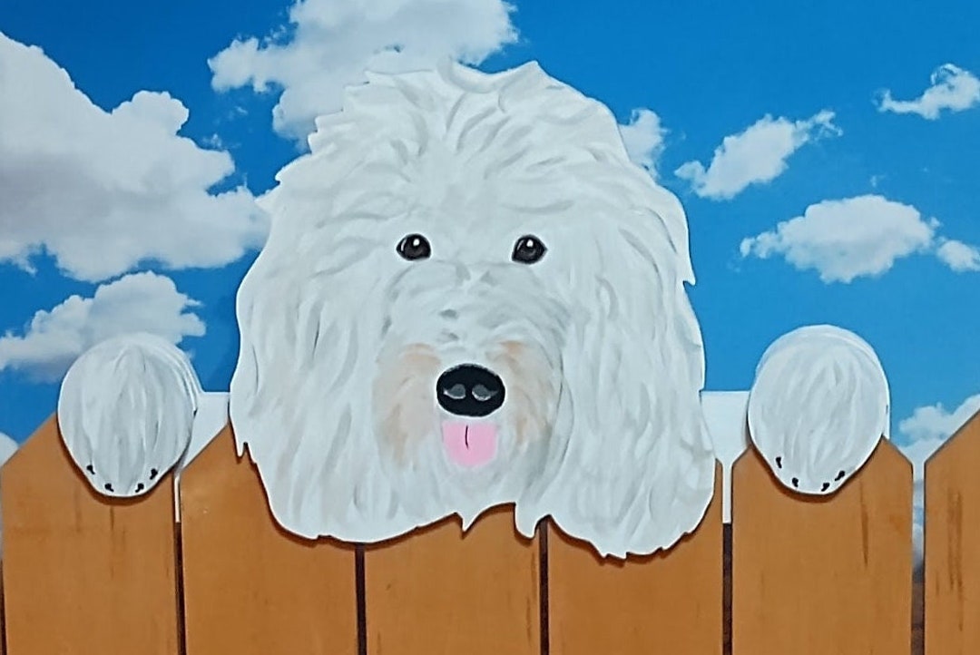 Golden Doodle Dog Fence Peeker Yard Art Garden Decorative Sign ...