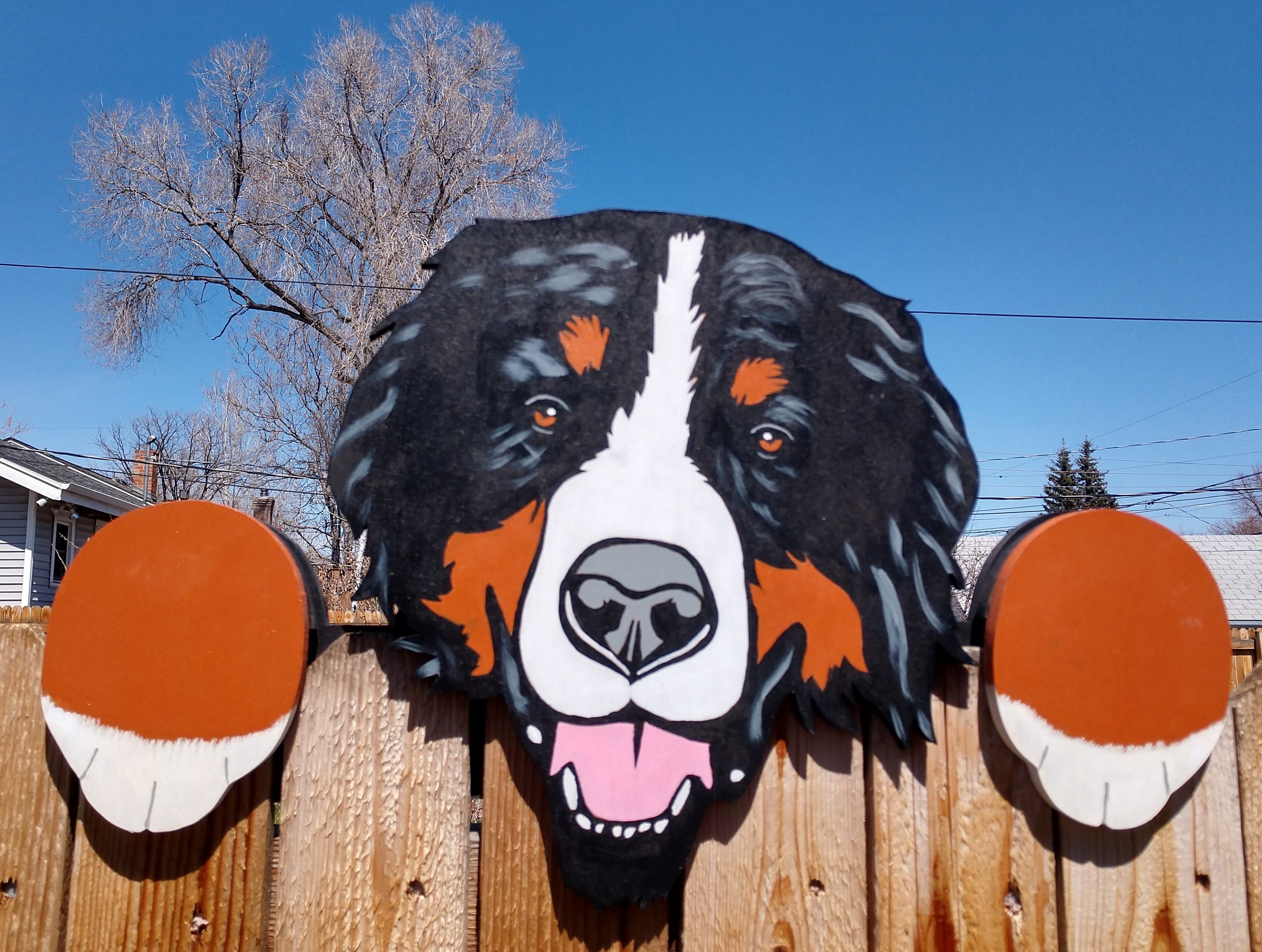 Bernese Mountain Dog Fence Peeker Peeper Yard Art Garden Decorative ...