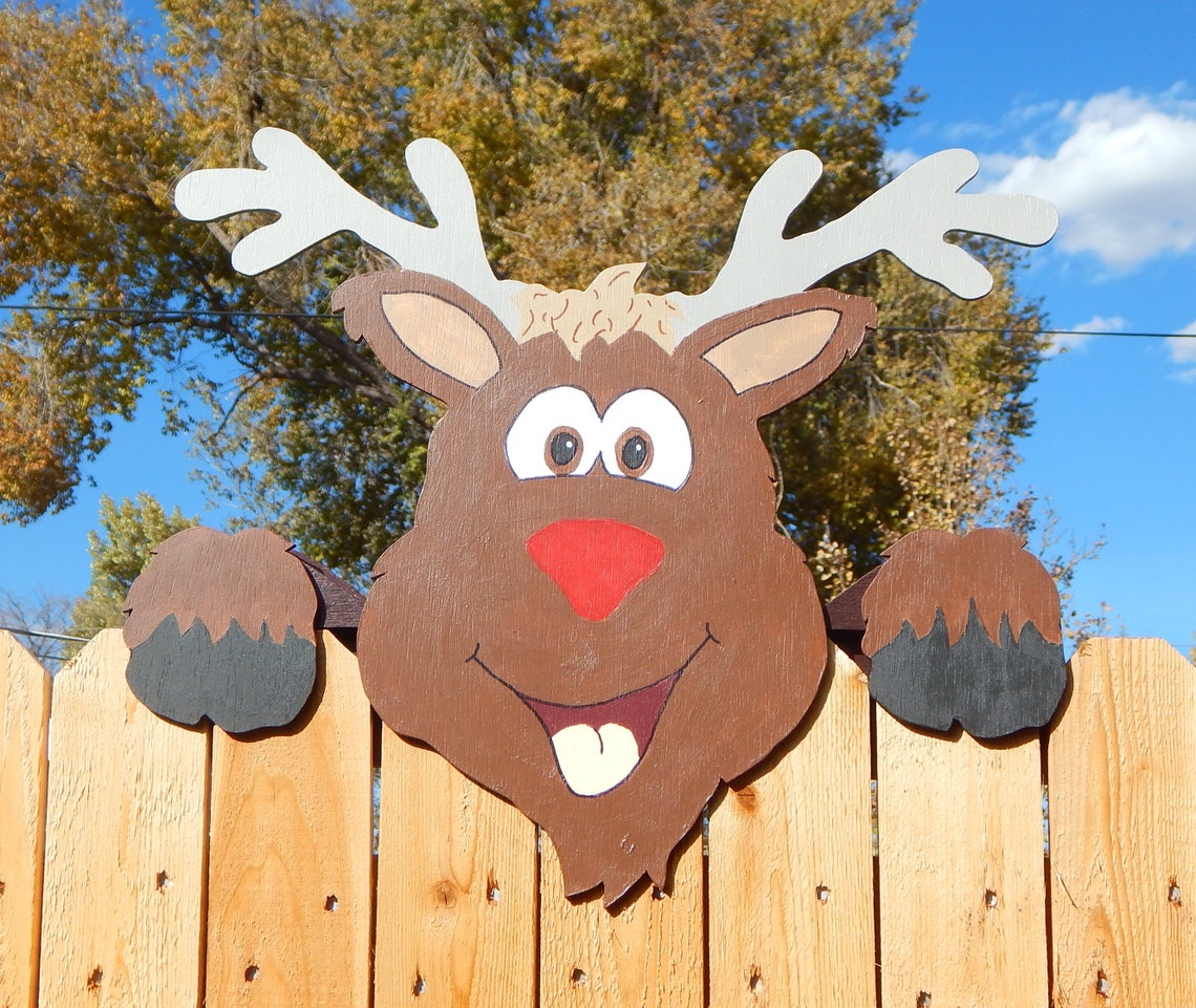 Rudolph the Red Nosed Reindeer Christmas Fence Peeker Peeper - Etsy