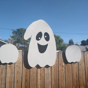 Jumbo Halloween Ghost Fence Peeker Yard Art Garden 24" X 40" Decorative ...