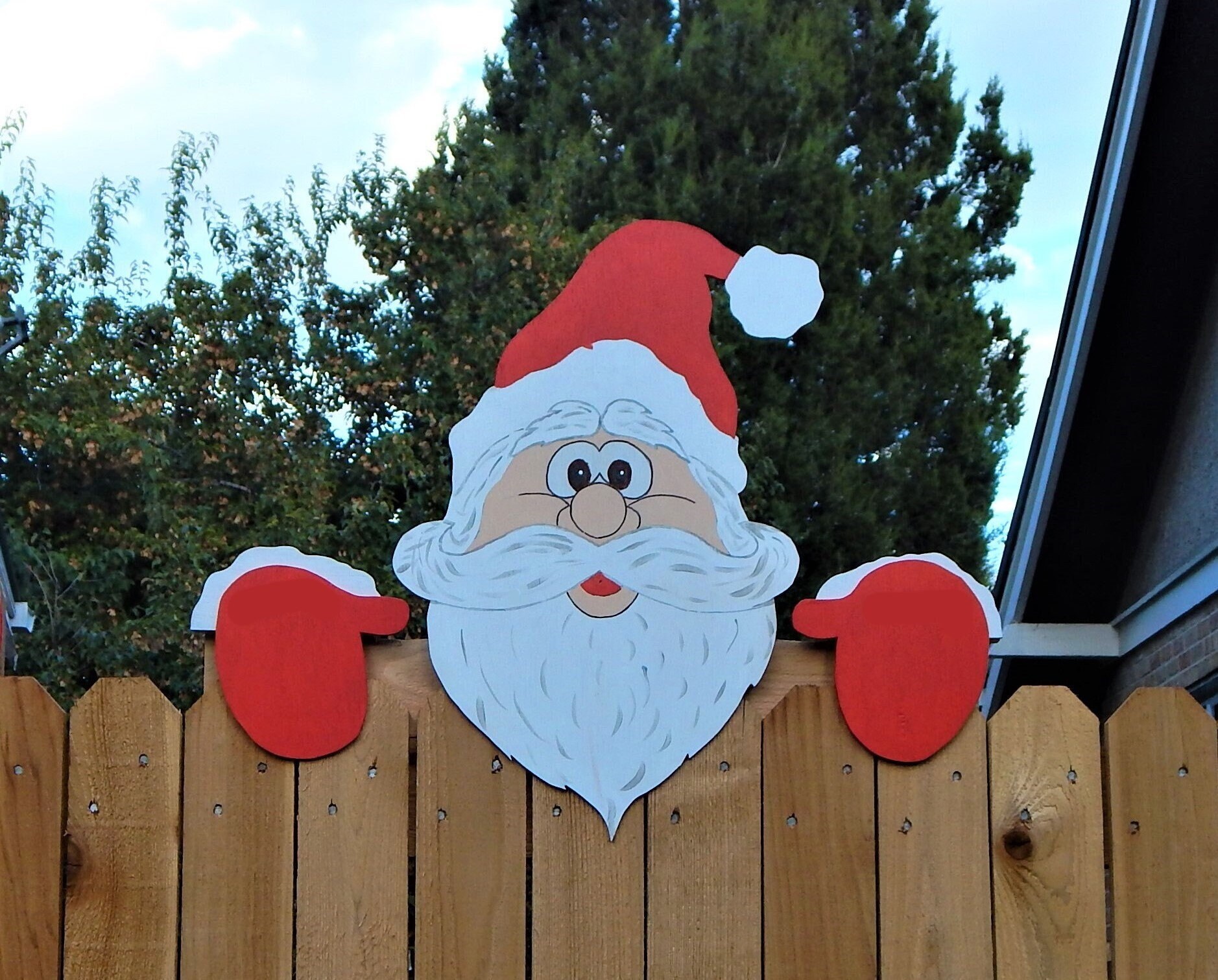 Santa Claus Christmas Fence Peeker Set Outdoor Holiday Decorative Sign ...