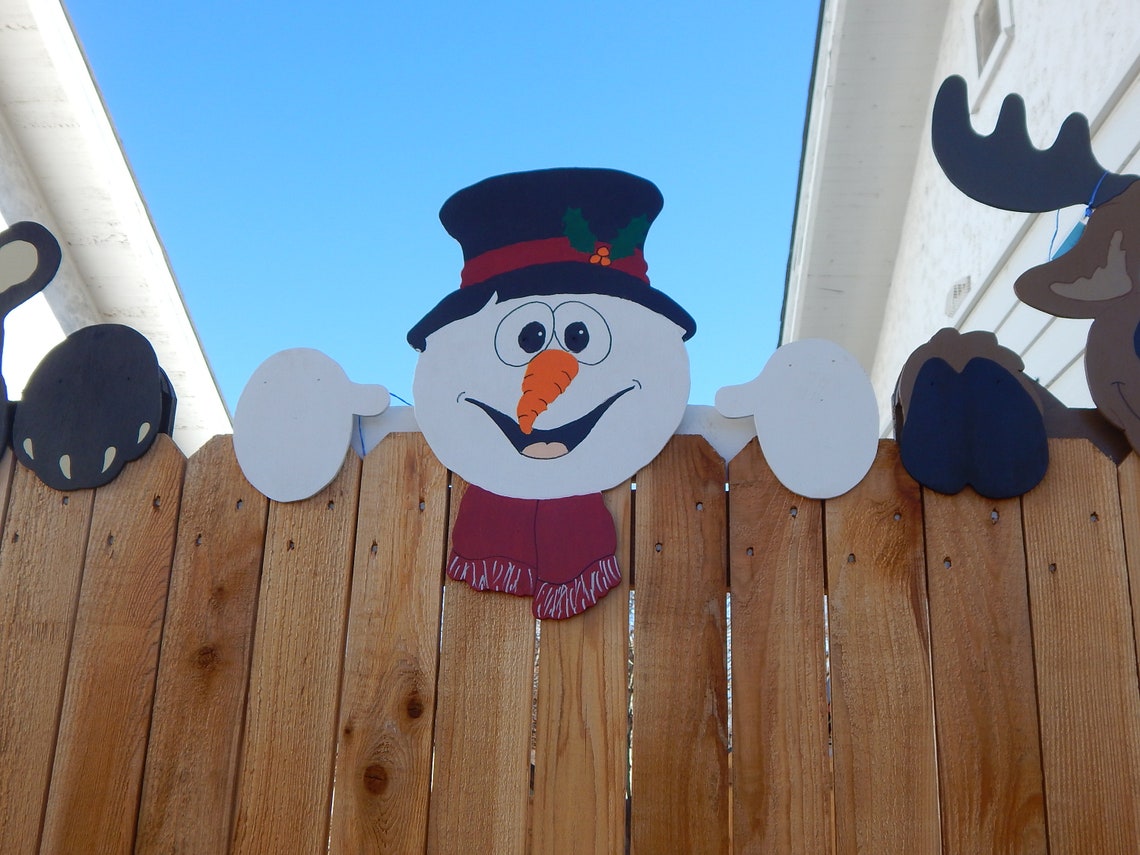 Snowman Christmas Holiday Fence Peeker Outdoor Decoration | Etsy