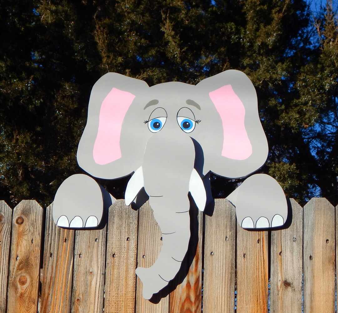 Elephant Fence Peeker Yard Art Garden Decorative Sign Outdoor Yard ...