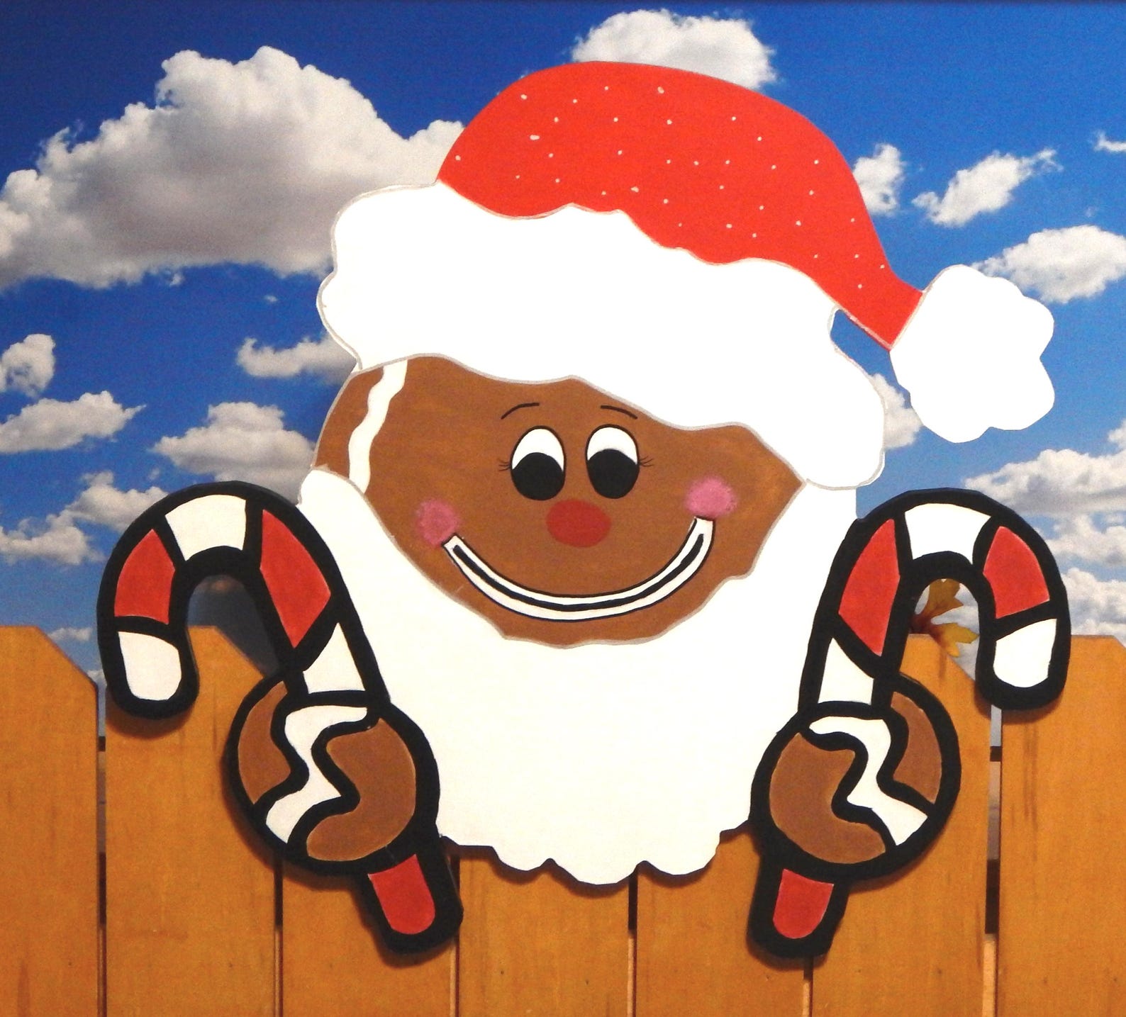 Gingerbread Santa Christmas Fence Peeker or Wall Hanging Outdoor Indoor ...