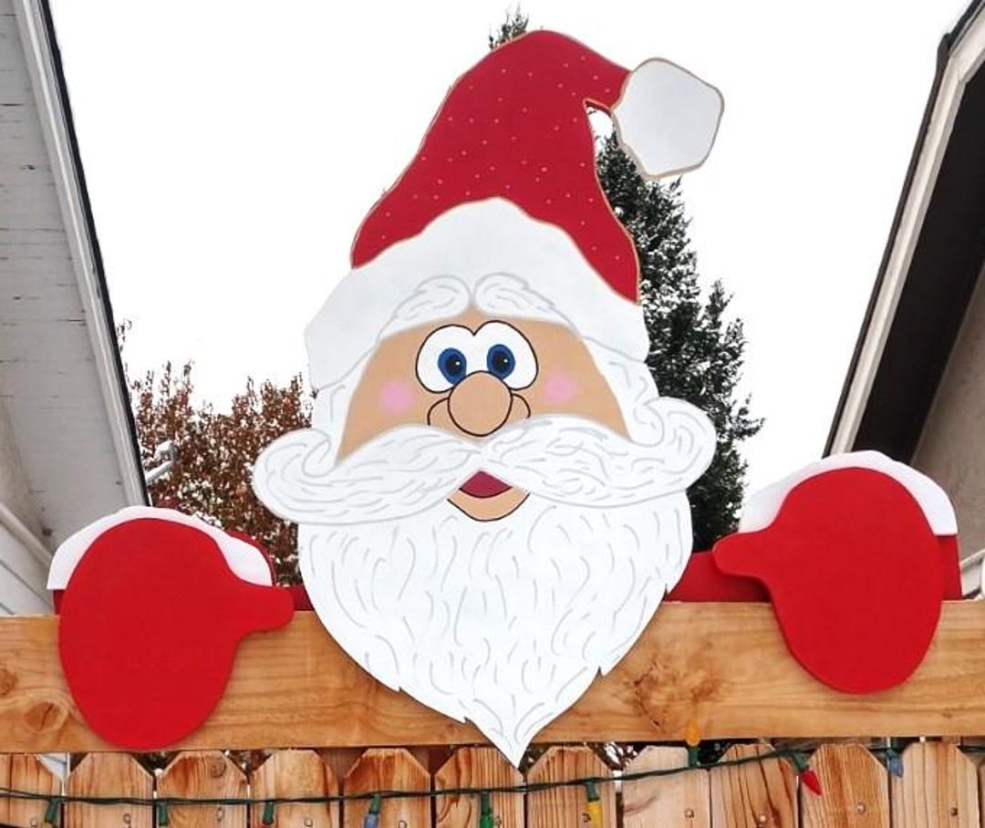 Jumbo Santa Claus Christmas Fence Peeker Outdoor Holiday Decorative ...