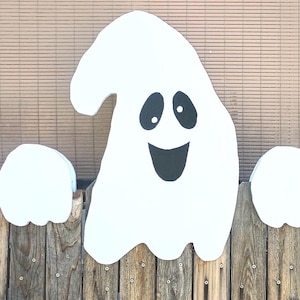 Jumbo Halloween Ghost Fence Peeker Yard Art Garden 24" X 30" Decorative ...