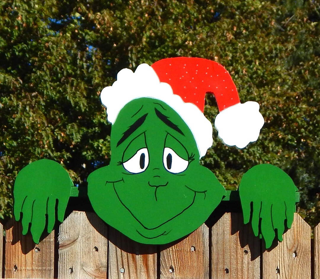 Happy Grinch Christmas Fence Peeker Outdoor Holiday Decorative Sign - Etsy