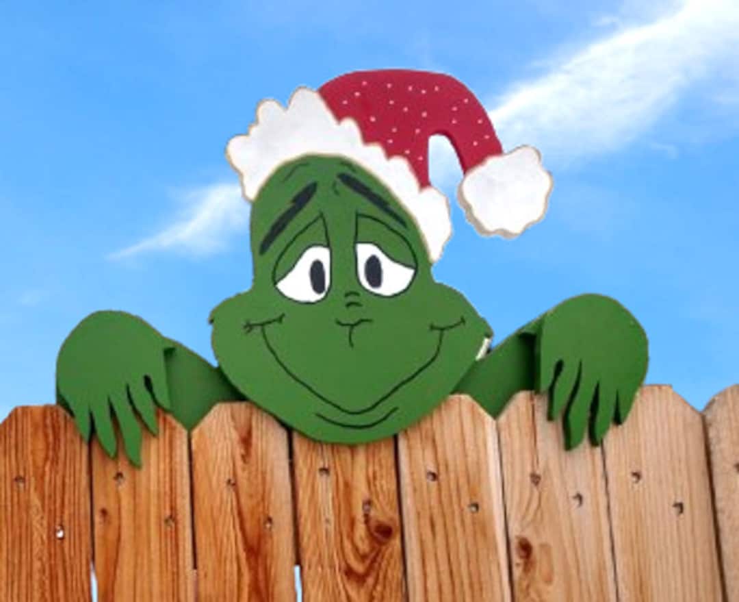 Smiling Grinch Christmas Fence Peeker Outdoor Holiday Decorative Sign ...
