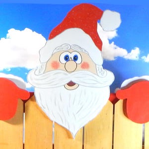 Santa Claus Christmas Fence Peeker Set Outdoor Holiday Decorative Sign ...