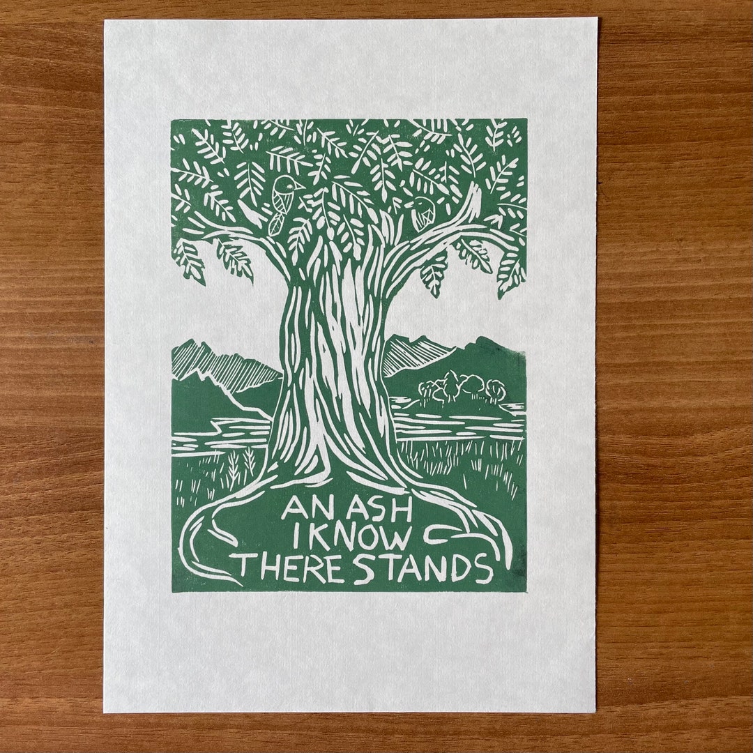 Ash Tree Linocut Print: Norse Celtic Art, Handmade Nature Print - Etsy