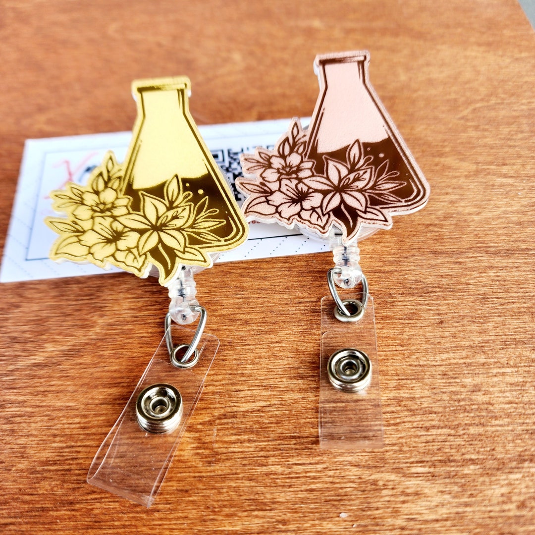 Floral Laboratory Beaker/badge Reel/medical Technologist/lab Technician ...