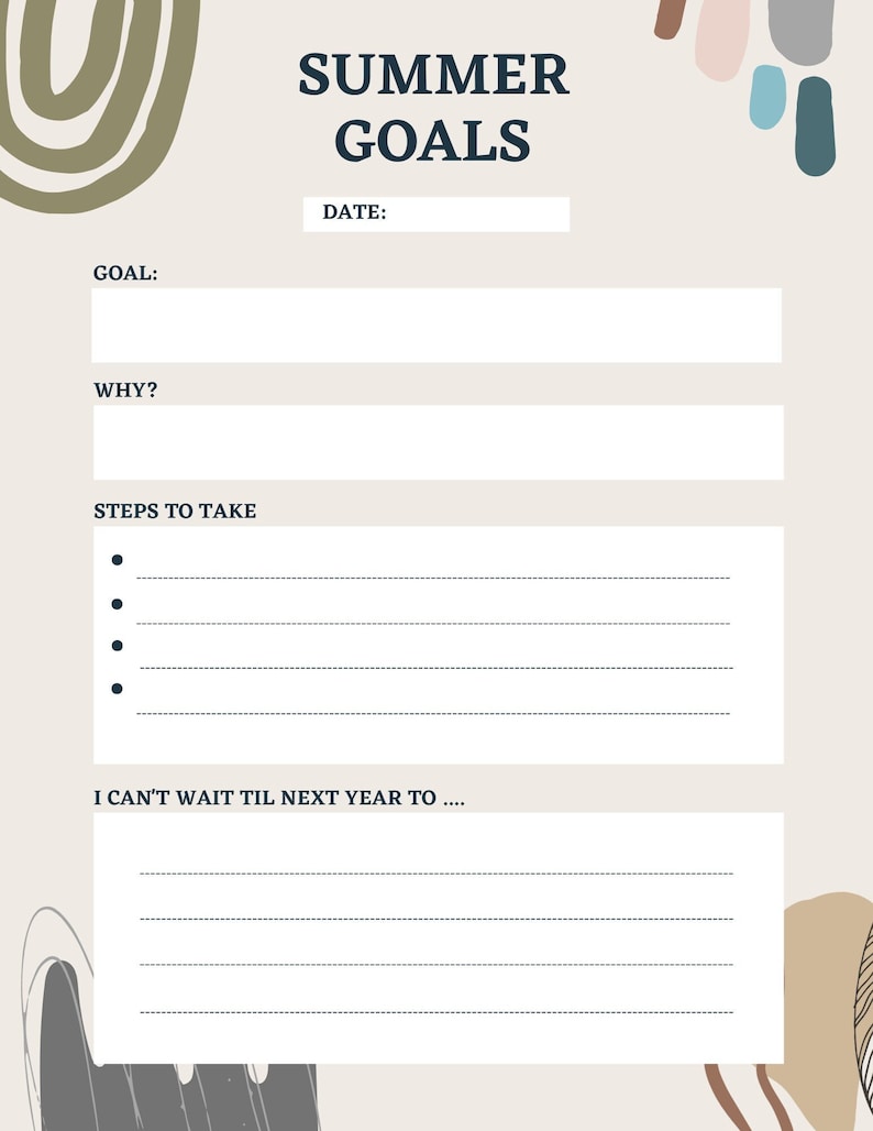 Summer Goals Printable Worksheet - Etsy