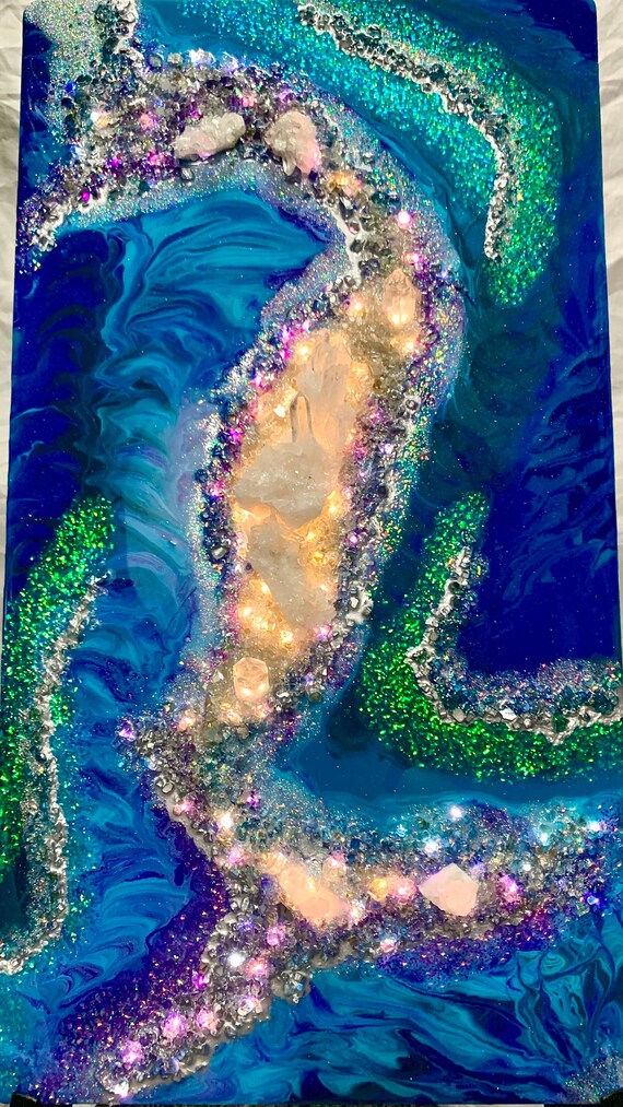 Crystal Blue Geode With Fairy Lights - Etsy