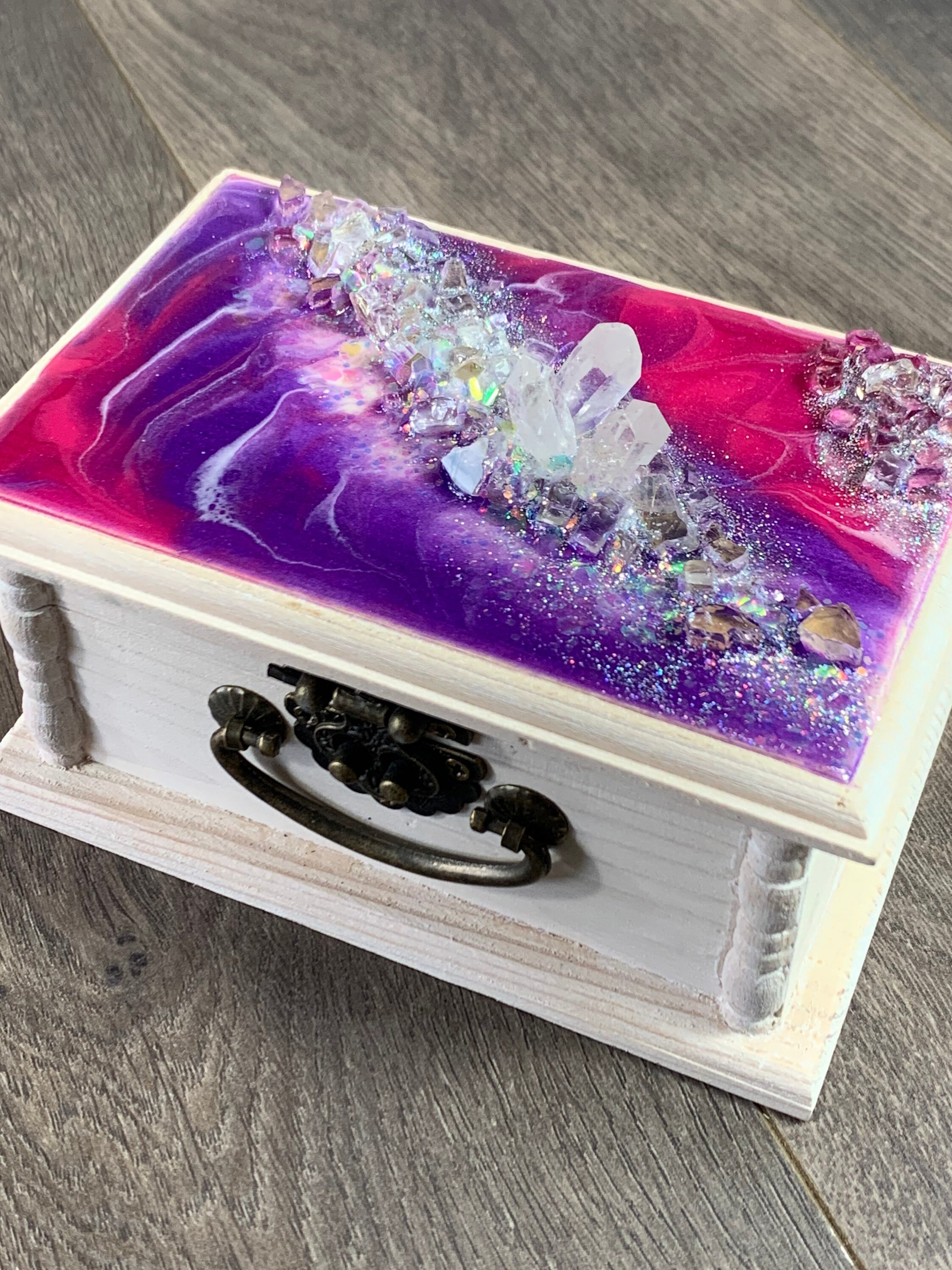 Pink & Purple Crystal Geode Topped Box, Geode Box, Jewelry Box, Geode ...