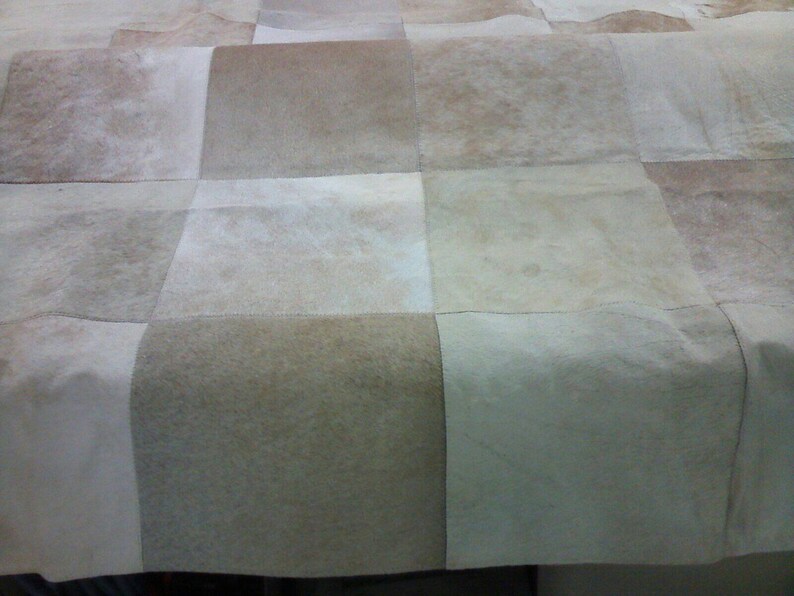 Patchwork Cowhide Rug, Squares 12" X 12", Mix of Creams, Beiges & Light ...
