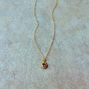 Tiny Peach and Topaz Necklace , Tiny Charm Necklace, Small Peach and ...