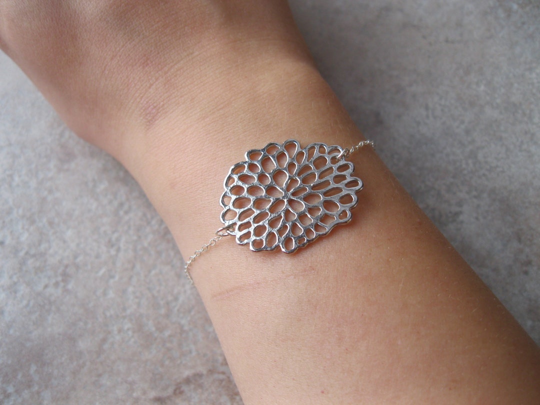 Silver Hydrangea Bracelet , Hydrangea Jewelry , Simple Silver Bracelet ...