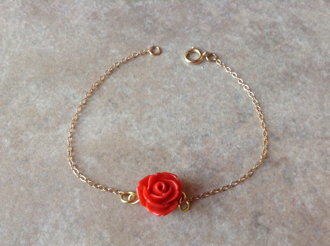 Red Rose Bracelet, Dainty Rose Bracelet, Red Bracelet, Dainty Modern ...