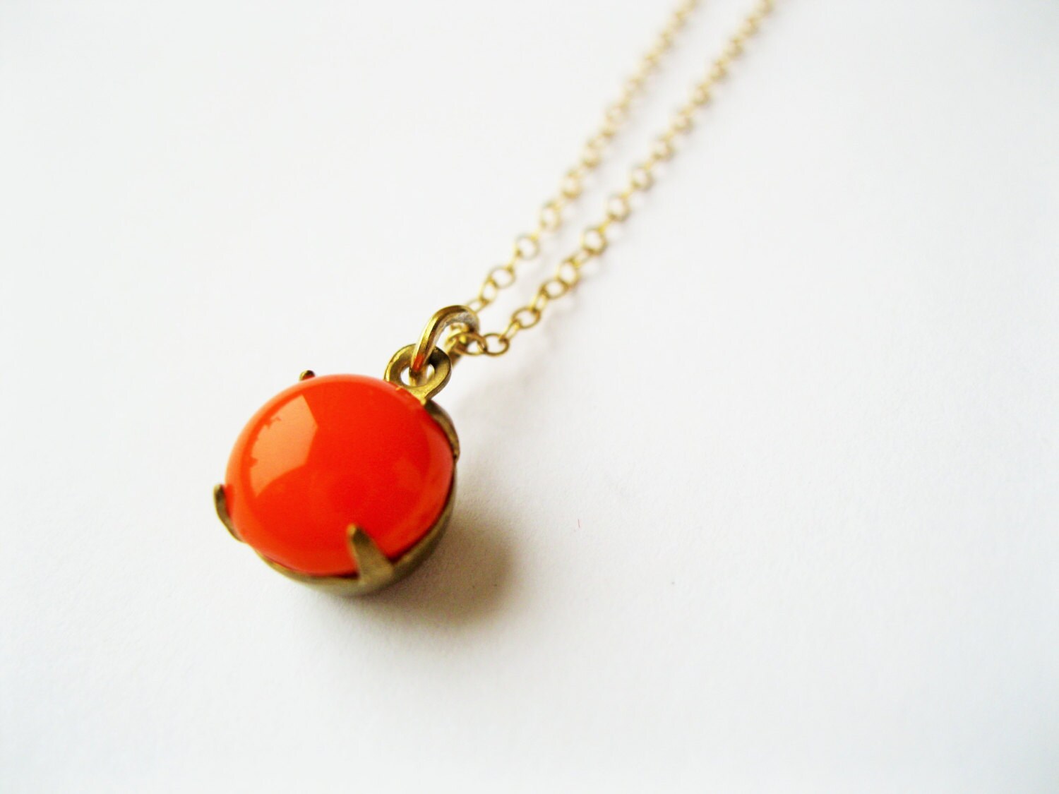 Round Orange Drop Necklace, Simple Dainty Necklace, Colorful, Coral ...