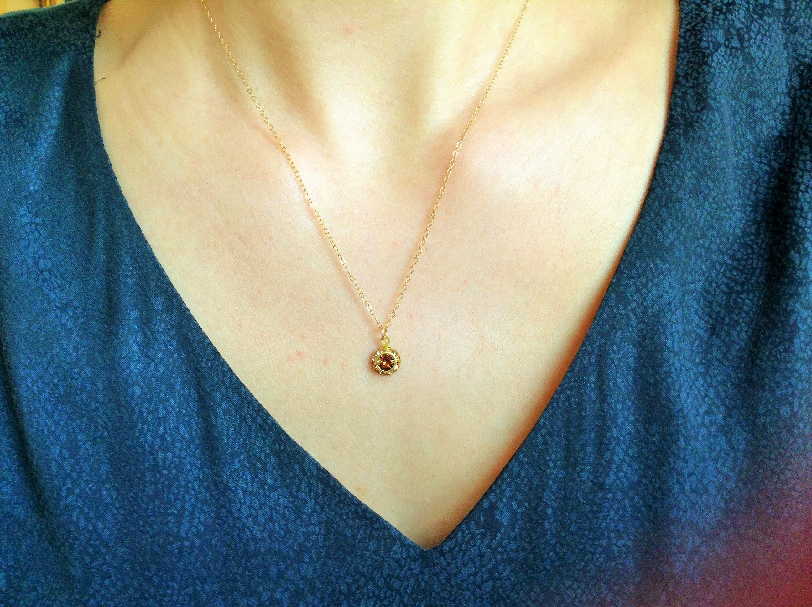 Tiny Peach and Topaz Necklace Tiny Charm Necklace Small | Etsy