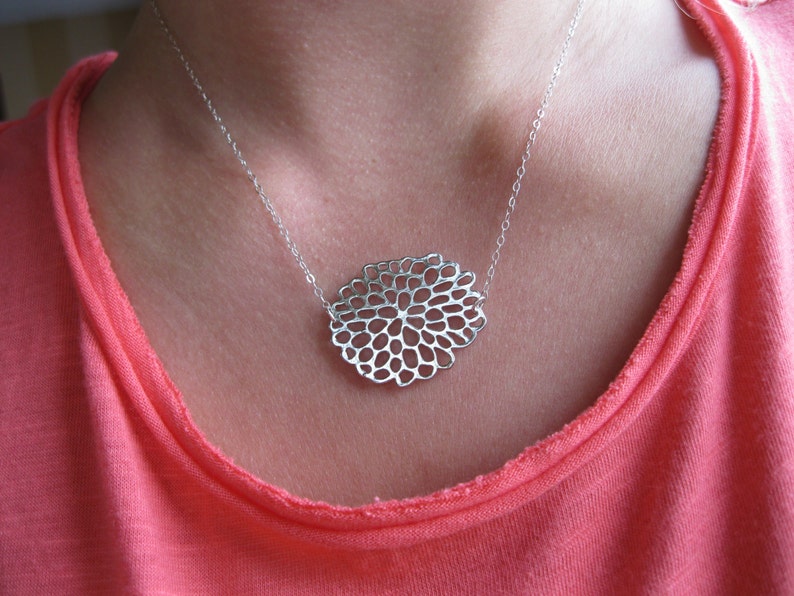 Silver Hydrangea Necklace, Hydrangea Necklace, Flower Jewelry, Delicate ...