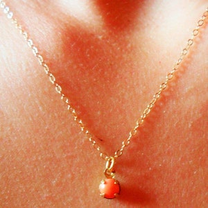 Small Round Coral Pendant Necklace, Everyday Minimalist Dainty Necklace ...
