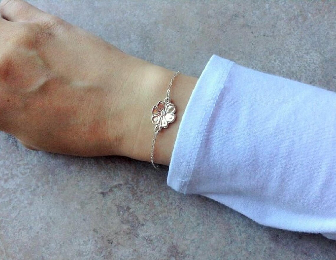 Silver Flower Bracelet Sterling Silver Bracelet Cute - Etsy