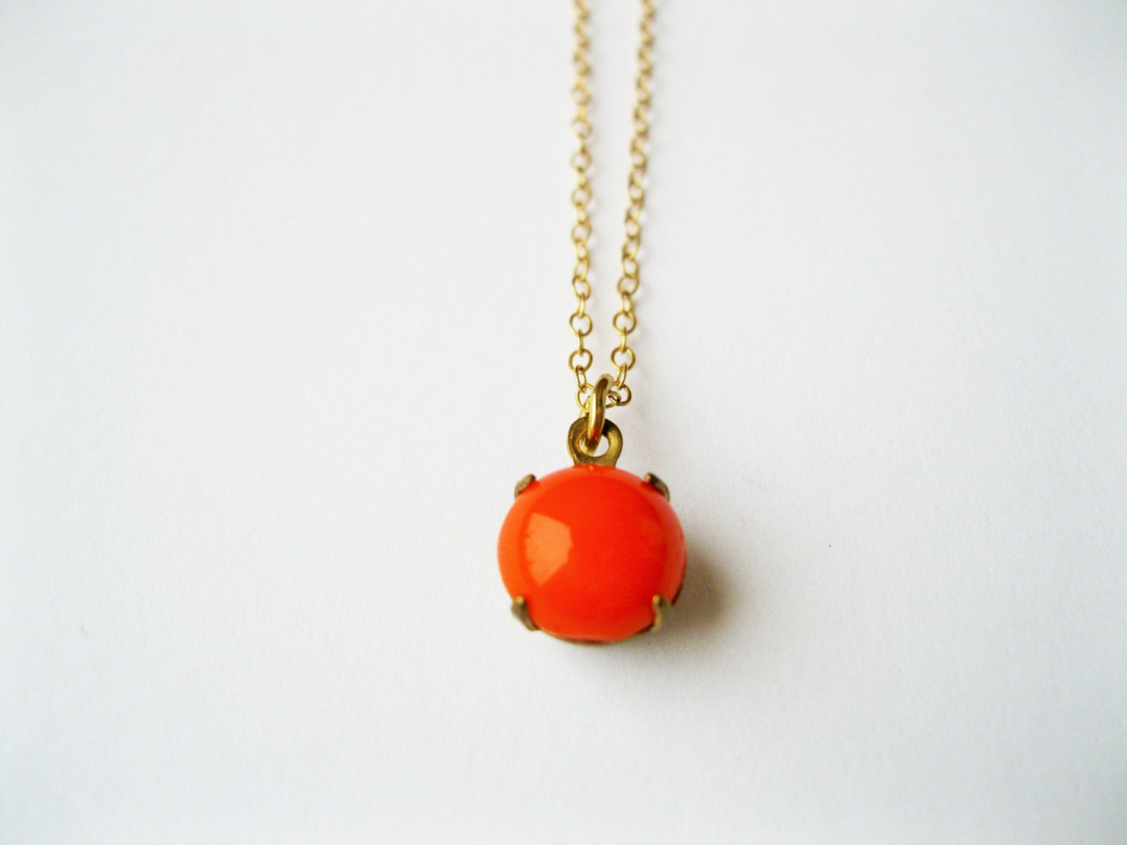 Round Orange Drop Necklace, Simple Dainty Necklace, Colorful, Coral ...