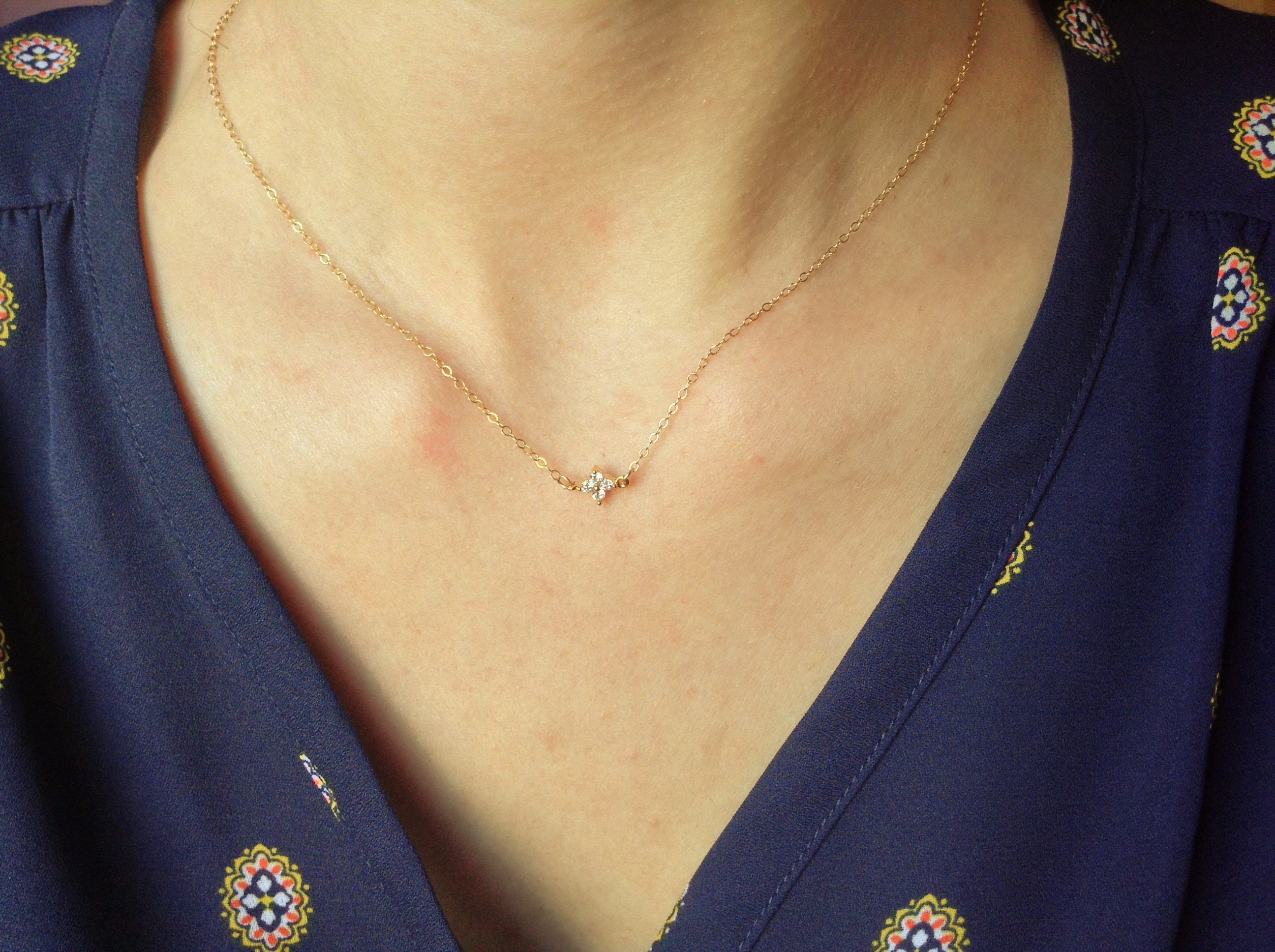 Tiny Gold flower necklace tiny flower necklace gold dainty | Etsy