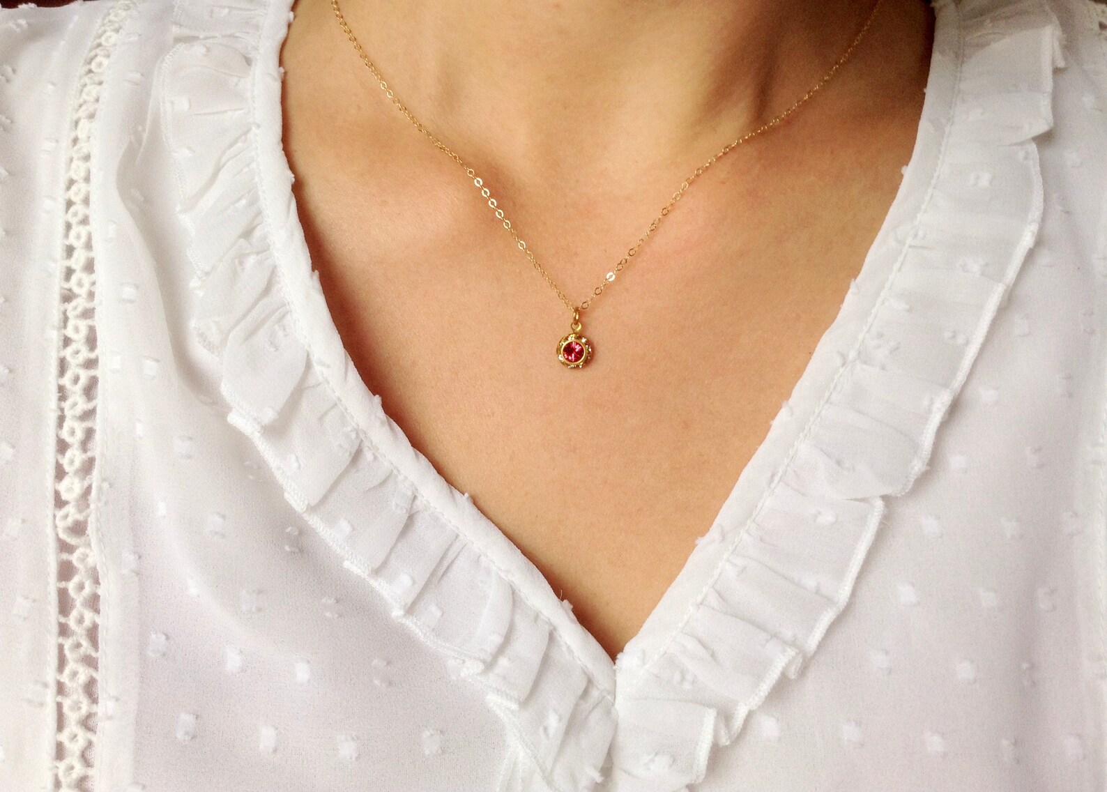 Tiny Peach and Pink Bead Necklace Tiny Charm Necklace Small - Etsy